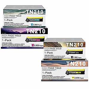 MOLIMER TN210 TN-210 Toner Cartridge Compatible Replacement for Brother TN-210 Toner HL-3040CN HL-3045CN HL-3070CW HL-3075CW HL-8070 MFC-9010CN MFC-9120CN MFC-9125CN Printer (BK/C/M/Y, 4 Pack)