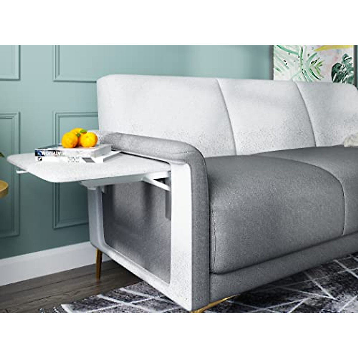 Meeyar Comfortable 3 Seater Sofa Couch, Modern Grey Upholstered Fabric Sofa for Living Room, Comfy Sofas Couches for Office Bedroom Apartment, Metal Sofa Legs, Foldable Tray Arm, 79 Inches