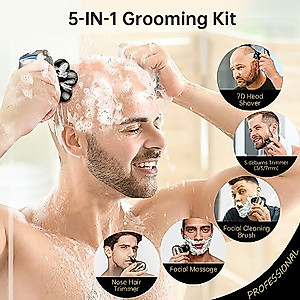Bazivve 5-in-1 Detachable Head Shavers for Bald Men, Upgraded 2.0 Magnetic 7D Electric Shavers for Men, IPX7 Waterproof Wet Dry Shaver Grooming Kit with Type C Charging