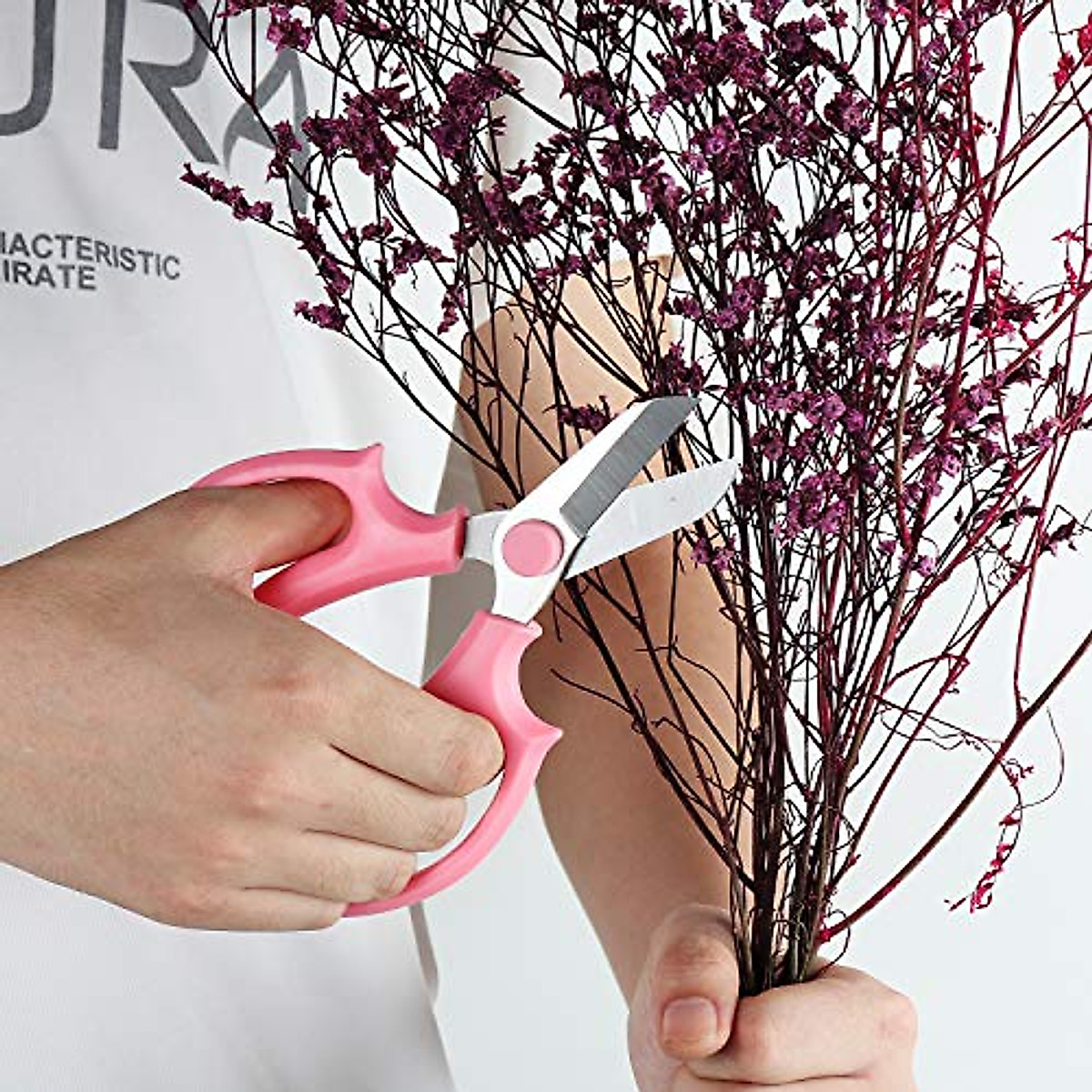 Jasni Garden Pruning Shears Scissors with Comfort Grip Handle, Premium Steel Professional Floral Scissors, Perfect for Arranging Flowers, Pruning, Trimming Plants, Gardening Tool (Pink)