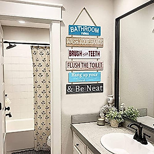 POSCHNOR Bathroom Wall Decor Art, Rustic Bathroom Wall Decor, Cute Farmhouse Bathroom Rules Sign, Funny Bathroom Rules Wooden letter.