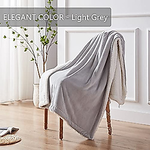 SEMECH Sherpa Throw Blanket Throw Size, Sherpa Fleece Throw Blanket Lightweight, Reversible Sherpa Blanket Machine Washable, 50" x 60", Light Gray