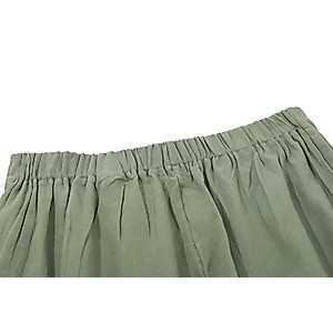 ebossy Women's Summer Drawstring Elastic Waist Cotton Linen Utility Beach Palazzo Pants Pockets (M, Green)