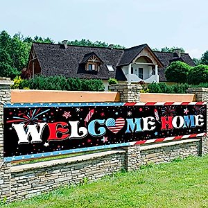 Welcome Home Banner Large Fabric Patriotic Theme Welcome Banner Garland Veterans Day Hanging Backdrop Sign Decoration for Greeting Police Military Army Heroes Theme Party Supplies, 71 x 16 Inches