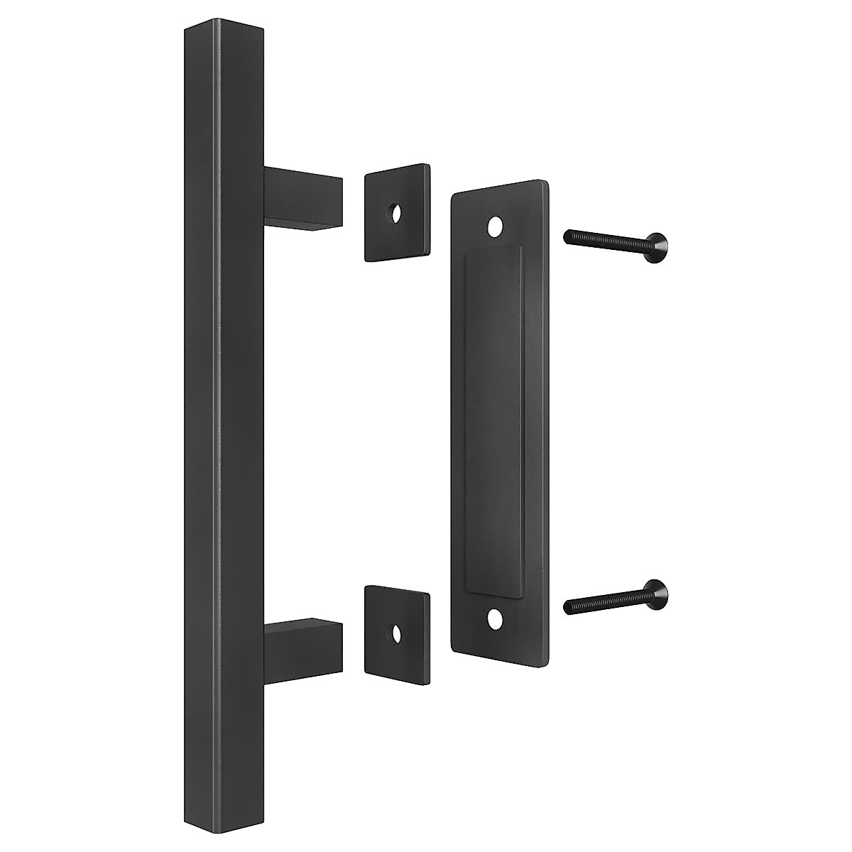 SMARTSTANDARD 2 Pack Barn Door Handles Set, 12" Large Rustic Two-Side Design, Pull and Flush Sliding Door Handle for Gates Garages Sheds Furniture, Black, Square