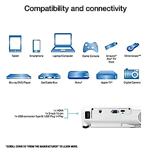 Epson EX3280 3-Chip 3LCD XGA Projector, 3,600 Lumens Color Brightness, 3,600 Lumens White Brightness, HDMI, Built-in Speaker, 15,000:1 Contrast Ratio
