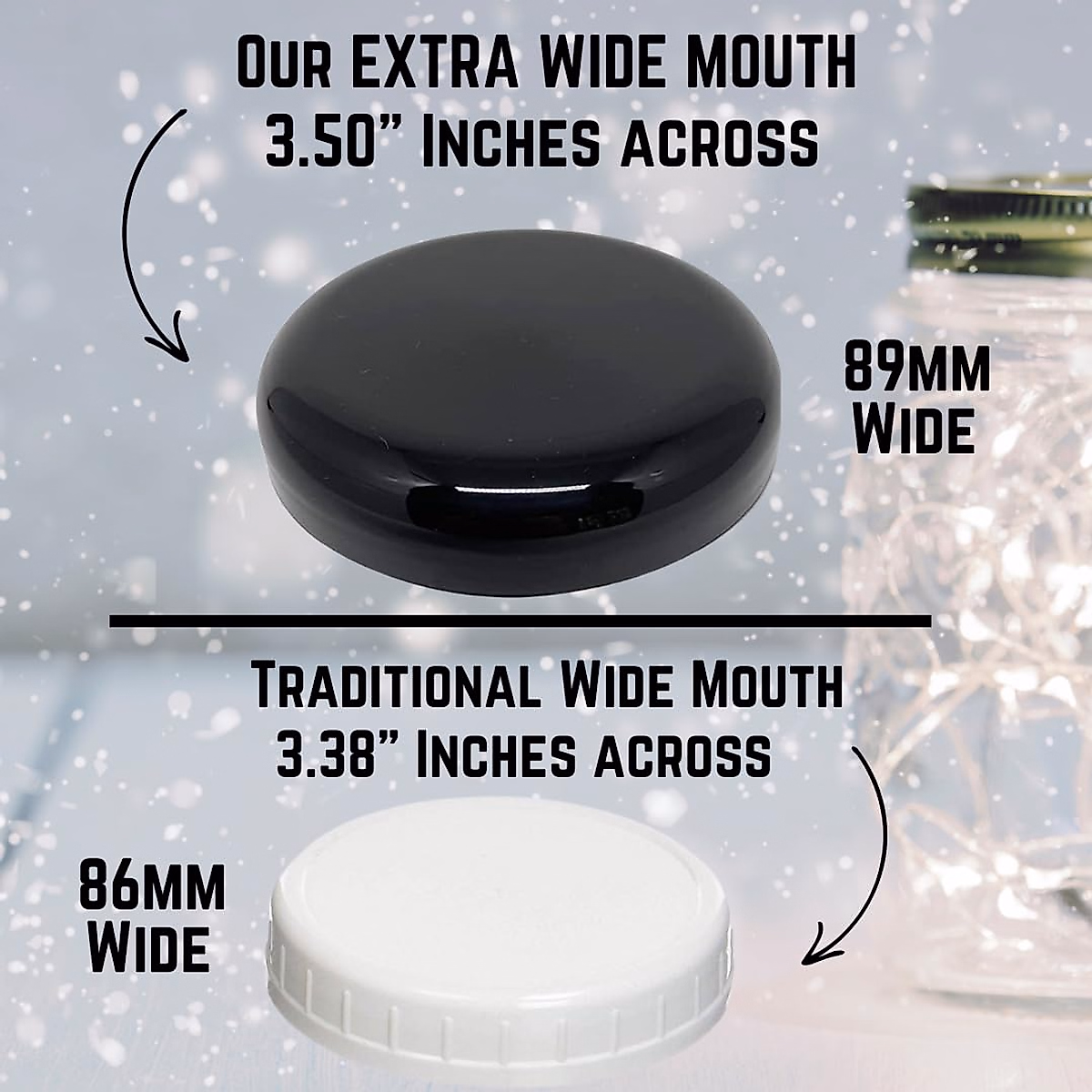 Mason Jars 32 oz Jars with Extra Wide Mouth Lids - Set of 2 Glass Storage Jars With Lids, BPA Free and Food Safe, Yogurt Jars With Lids, (2 Black Dome Plastic Lids)