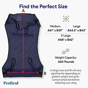 ProHeal Universal Full Body Mesh Lift Sling, XX Large, 52" x 44.5" - Polyester Slings for Patient Lifts - Compatible with Hoyer, Invacare, McKesson, Drive, Lumex, Joerns and More