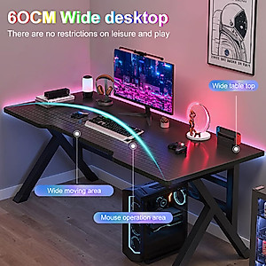 Washranp Computer Desk Gaming Desk,X-Shaped Gaming Table Sturdy PC Workstation Desk for Home Office with Cable Holes,Large PC Gamer Desk Gaming Table for Bedroom Living Room Black