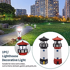 NINEFOX Solar Lighthouse Outdoor Solar Rotating LED Lighthouse Light Waterproof Lighthouse Statue Decorative LED Rotating Lamp for Garden Landscape Outside Yard(Black)