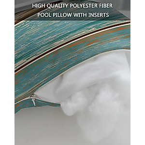 Teal Wood Grain Outdoor Chaise Lounge Head Resting Pillows 2 Pack, Farm Teal Brown Wooden Board Waterproof Patio Furniture Pillow with Insert Adjustable Elastic Stripe for Recliner Beach Chairs