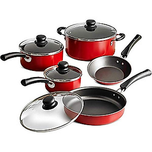 NEW 9-Piece Simple Cooking Nonstick Cookware Set (Red)