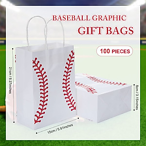 100 Pieces Baseball Paper Gift Bags with Handle Baseball Goody Candy Bags Treat Bags for Baseball Party Favors Birthday Party Gift Wrapping Supplies