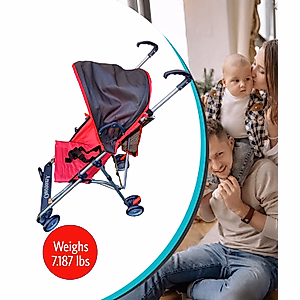 AmorosO Single Umbrella Stroller for Toddler, Travel Stroller for Babies - Sunlight and Light Rain Protection - Baby Stroller with Four EVA Wheels - Travel-Ready Stroller - Round Canopy (Red/Black)