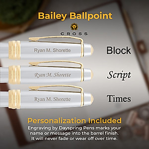 Dayspring Pens Engraved Cross Pen | Personalized Cross Bailey Medalist Ballpoint Gift Pen - Chrome With Gold Trim, Custom Engraved Executive Gift.