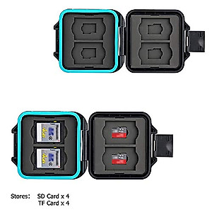 JJC Deluxe 8 Slots Compact Memory Card Case Holder Box Organizer for SD microSD SDXC microSDXC SDHC microSDHC TF Card, Travel-Friendly Memory Card Container with Water-Resistant & Shockproof Function