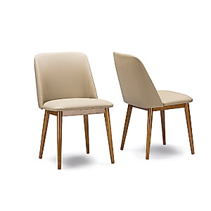 Baxton Studio Lavin Mid-Century Dark Walnut Wood and Beige Faux Leather Dining Chairs (Set of 2)