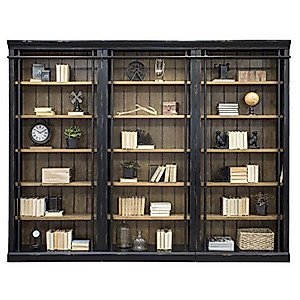 Martin Furniture 8' Tall Bookcase Wall with Ladder, Storage Organizer, Display Shelf for Office, Black