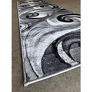 Sculpture Modern Runner Area Rug Turquoise Gray Black & Grey Contemporary Designr 410 (2 Feet X 7 Feet 1 Inch)