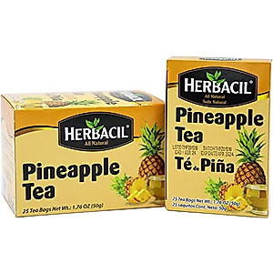 Herbacil Pineapple Tea, Herbal Tea with Dehydrated Pineapple Fruit, Caffeine - Free, 2-Pack of 25 bags per box (50 Tea Bags)