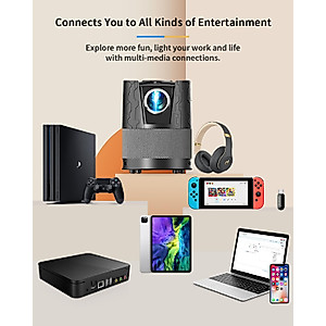 Mini Projector Portable 4K with Bluetooth Speaker, WiFi Projector for iPhone iPad Wireless Screen Casting, Home Theater Portable Projector for Camping Gaming Movie Compatible with Smartphone Laptop DV