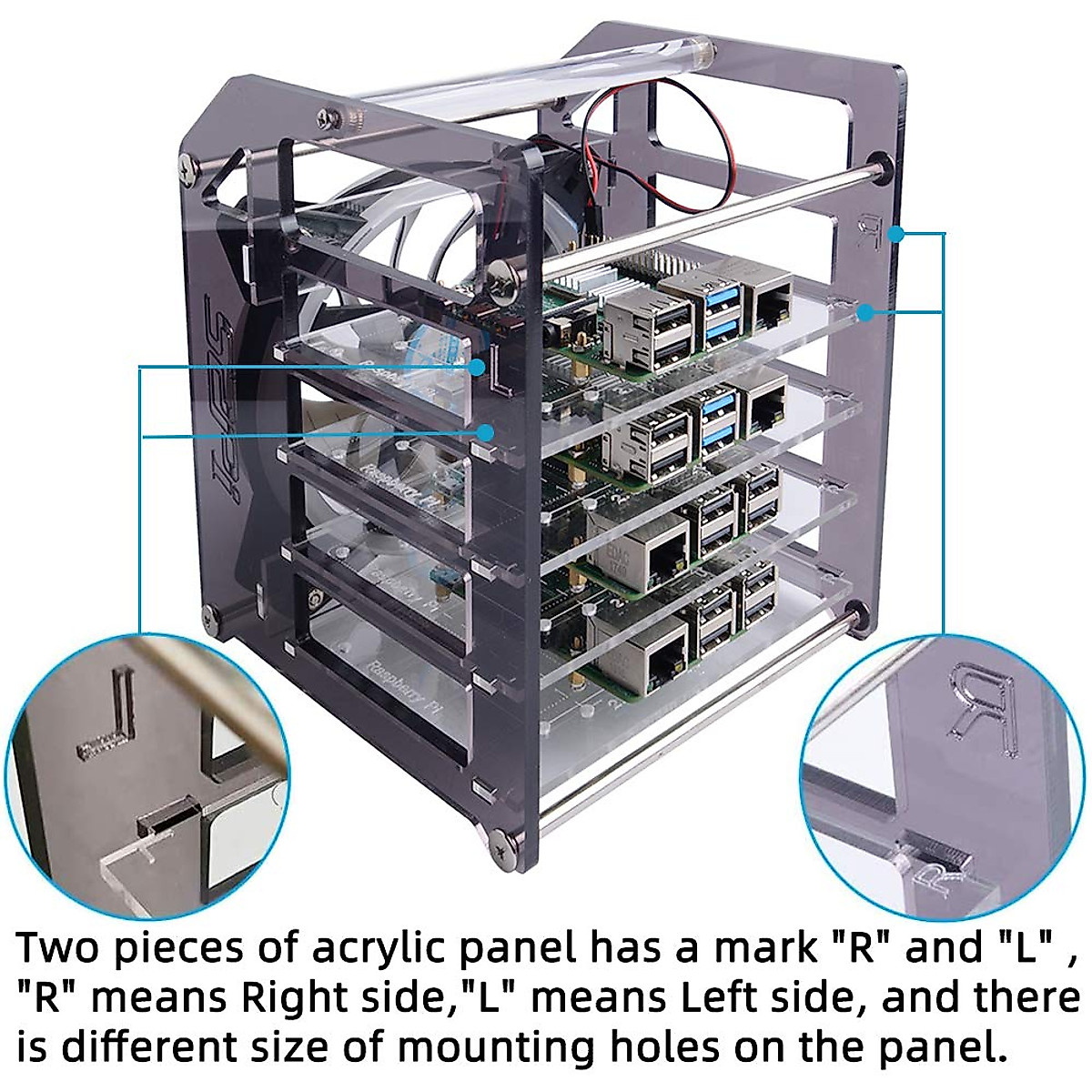 New Raspberry Pi Cluster Case, Raspberry Pi Rack Case Stackable Case with Cooling Fan 120mm RGB LED 5V Fan for Raspberry Pi 4B/3B+/3B/2B/B+ and Jetson Nano (4-Layers)
