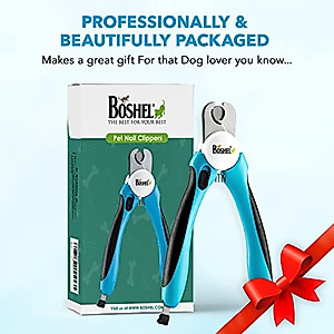 BOSHEL Dog Nail Clippers - Dog Nail Trimmers for Large Dog with Quick Sensor - Pet Nail Clippers for Dogs - Heavy Duty Pet Nail Trimmer with Safety Guard & Dog Nail File Safe at Home Grooming