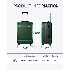 Zitahli Carry on Luggage, Expandable Luggage Suitcase, Hardside Luggage with TSA Lock Spinner Wheels YKK zippers, 20in (Dark Green)