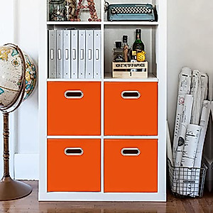 STOREONE 13 Inch Cube Organizer Bins ,Black Fabric Storage Bins，Foldable Storage Bins Basket with Dual Handles Fabric Organizer Bins and Storage Box，Set of 3,Orange