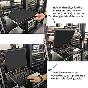 8 Port Rack Mount KVM Console w/19" Rackmount Monitor, 1U VGA KVM Switch Drawer+Keyboard+Touchpad+8 VGA Cable,OSD/Hotkey/Button Switch, 1280X1024@60Hz, 23.8" Deep,Compatible with Windows,Linux,Mac,Sun