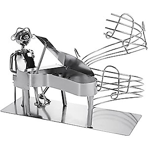 BRUBAKER Wine Bottle Holder 'Piano' - Table Top Metal Sculpture - with Greeting Card
