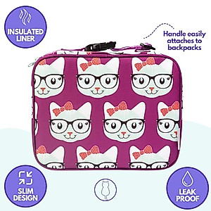 Bentology Lunch Box for Girls - Kids Insulated, Durable Lunchbox Tote Bag Fits Bento Boxes, Containers and Bottles, Back to School Lunch Sleeve Keeps Food Hotter or Colder Longer - Kitty