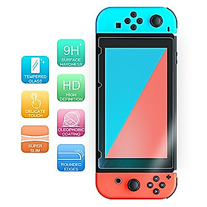 Nintendo Switch Screen Protector, TJS [Tempered Glass] [2-Piece] [Works While Docking] - 0.3mm Thickness/Bubble Free/Ultra Clear/9H Hardness/Anti-Scratch/Shatterproof/Anti-Fingerprint (Clear)