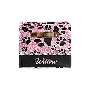 Dog Paw Pink Glitter Print Personalized Storage Bins Basket Cubic Organizer with Durable Handle for Shelves Wardrobe Nursery Toy 1 Pack