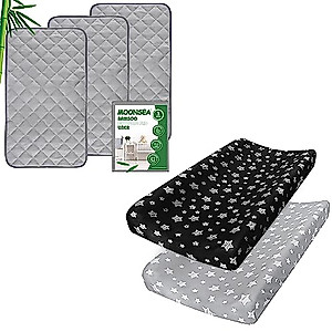Changing Pad Cover for Boys Girls 2 Pack, Lovely Print Soft Unisex Diaper Change Table Sheets and Bamboo Diaper Changing Pad Liner Non-Slip