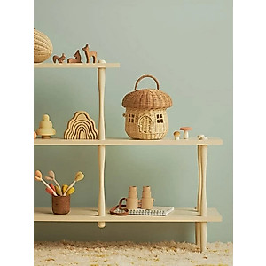 Mushroom Basket with Lid, Rattan Mushroom Storage Basket Hand Bag Basket Mushroom Home Decor Box, Handmade Rattan Mushroom Newborn Photography Props Desktop Storage Decoration(#1)