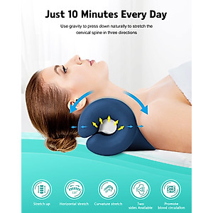Neck and Shoulder Relaxer - Neck Stretcher Cervical Spine Traction Device to Relieve Neck and Shoulder Fatigue and Pain, Chiropractic Pillow for Relief TMJ Pain Headache Muscle Relax Spine (Dark Blue)