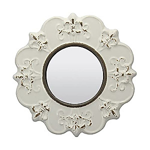 Stonebriar Decorative 8" Antique Off White Round Ceramic Accent Wall Mirror