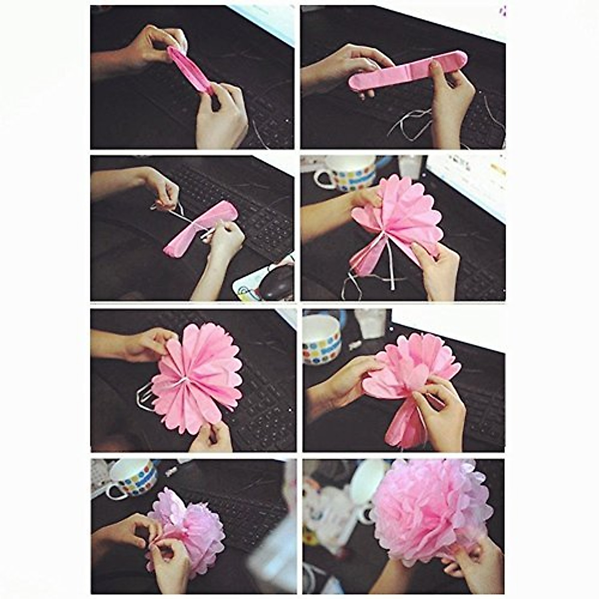 18pcs Tissue Hanging Paper Pom-poms, Hmxpls Flower Ball Wedding Party Outdoor Decoration Premium Tissue Paper Pom Pom Flowers Craft Kit (Blue & White), 8"/ 10"/ 12"