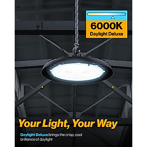 Sunco 2 Pack UFO LED High Bay Light, Plug & Play Lighting for Warehouse, 6000K Daylight Deluxe, 200W, Power Cord Included, 28000 LM, 120VAC, IP65 Waterproof Shatterproof Fixture - UL Listed