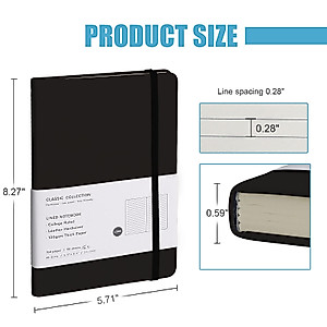 EMOMAS Lined Journal Notebook, (Black), 160 Pages, Medium 5.7 inches x 8 inches - 100 gsm Thick Paper, Hardcover