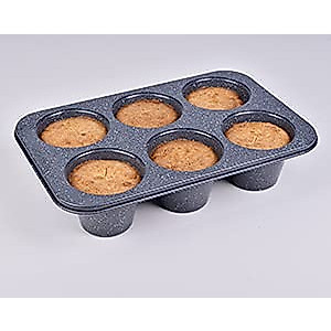 Monfish Jumbo Deep Muffin pan 6 cup large cupcake pan gray granite finish Carbon steel muffin tin 3.5x3inch cup (deep 6 cup)