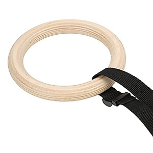 OUKENS Combination Fitness Products Gymnastic Rings, 1 Pair Wooden Gymnastic Rings with Adjustable Buckle Straps 330lbs Capacity for Home Gym