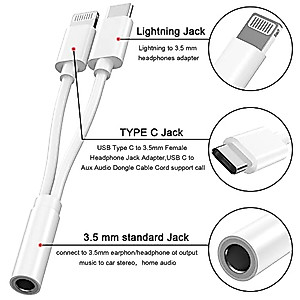 Lightning to 3.5 mm Headphone Jack Adapter,[Apple MFi Certified] iPhone Headphones Aux Audio Dongle+USB Type C to 3.5 mm Jack Female Adapter for iPhone 14 13 Pro Max 12 11 XS XR X 8 7 Samsung S23 S22
