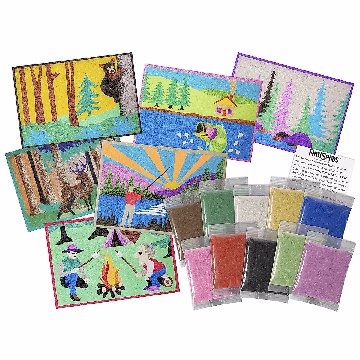 Activa ArtiSands Great Outdoors Sand Art Board Craft Kit, 6 Designs & 10 Sand Colors | Includes Storage Box Craft Tray