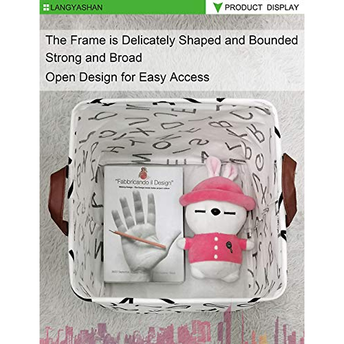 LANGYASHAN Square Storage Baskets Waterproof Canvas Children Laundry Nursery Hamper for Shelves Gift Baskets Toy Organizer Room Decor (Square alphabet)