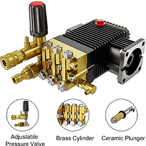POHIR Pressure Washer Pump 3600PSI, 3.3GPM 3/4'' Shaft Replacement Crankshaft Triplex Brass Pump, Self-Lubricating Corrosion-Resistant Spray Ceramic Plunger, Fit for Most Brand Honda Simpson