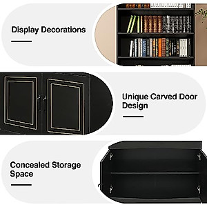 6-Tier Bookshelf, Storage Management Cabinet with 4 Spacious Shelves and 2 Storage Cabinets, Floor Standing Bookshelf for Home Offices, Kitchens and Living Room (Black)