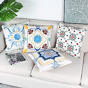 Basic Model Outdoor Waterproof Throw Pillow Covers 18x18 Inch Set of 4, Decorative Floral Cushion Covers for Couch Garden Patio Furniture