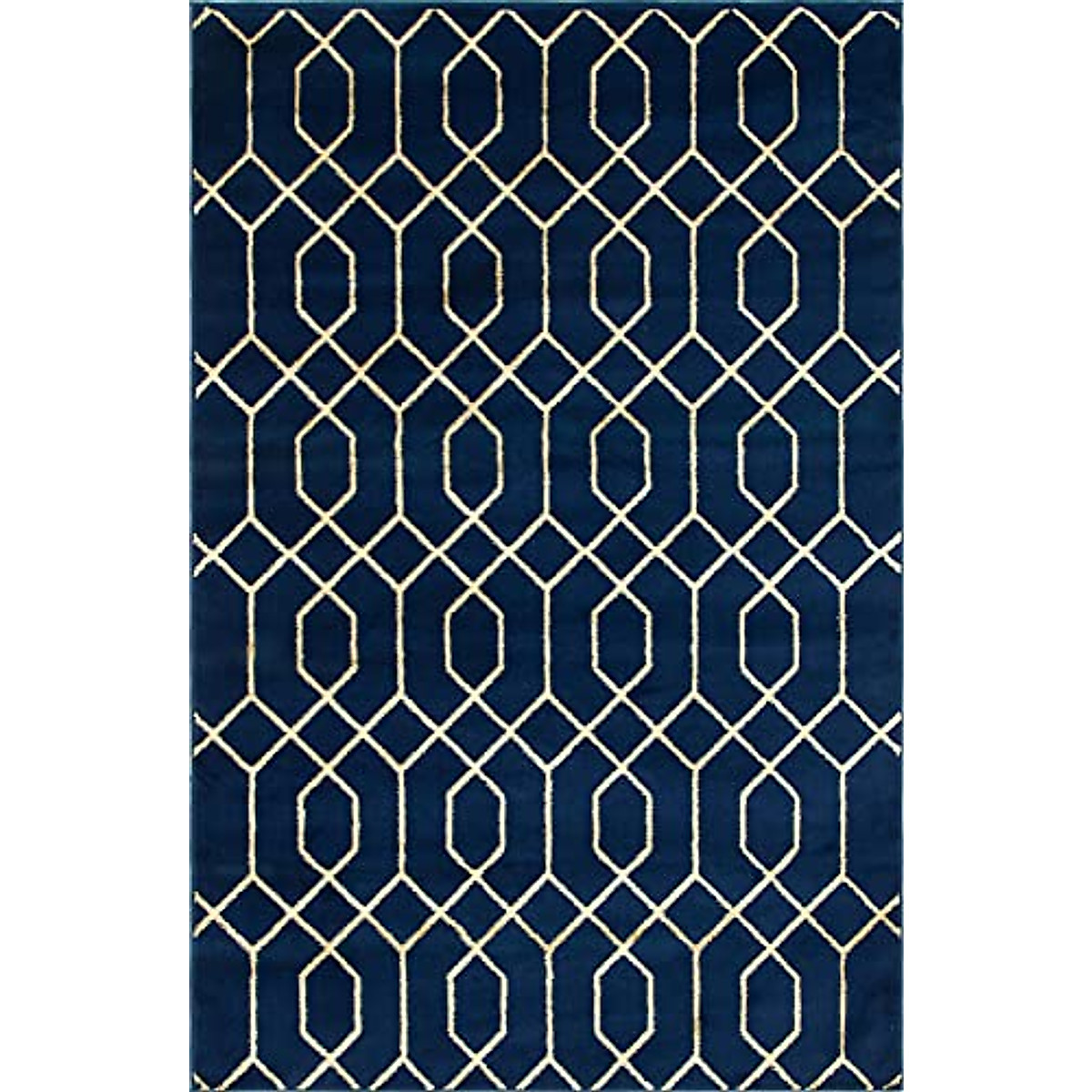 Unique Loom Glam Collection Geometric, Trellis, Metallics, Modern, Chic Area Rug, 4 ft 0 in x 6 ft 0 in, Navy Blue/Gold